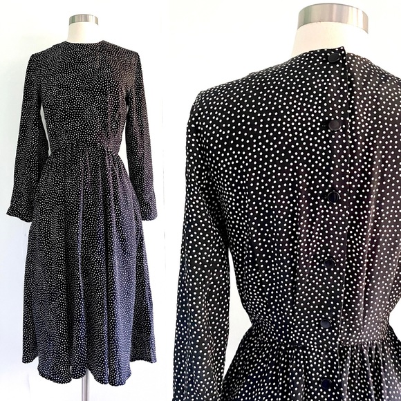 Vintage | Dresses | Vintage 8s Does 40s Black White Polka Dot Button Up ...